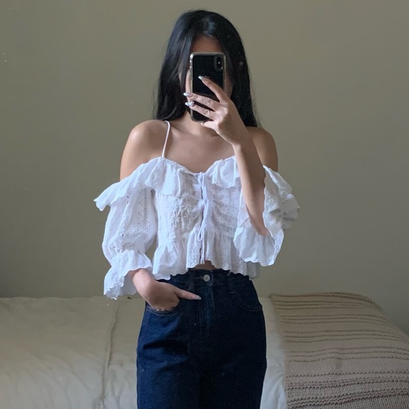 YesStyle | Tops | Yesstyle Cold Shoulder Off Shoulder Lace Eyelet Top ...